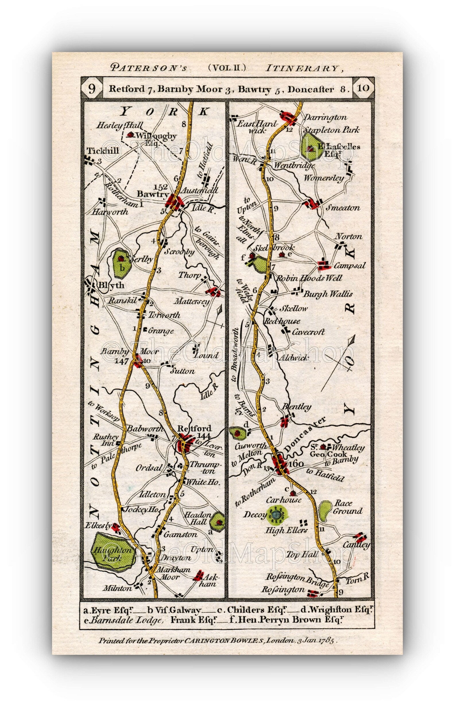 Antique Road Map Paterson 1785 Retford Barnby Moor | Etsy