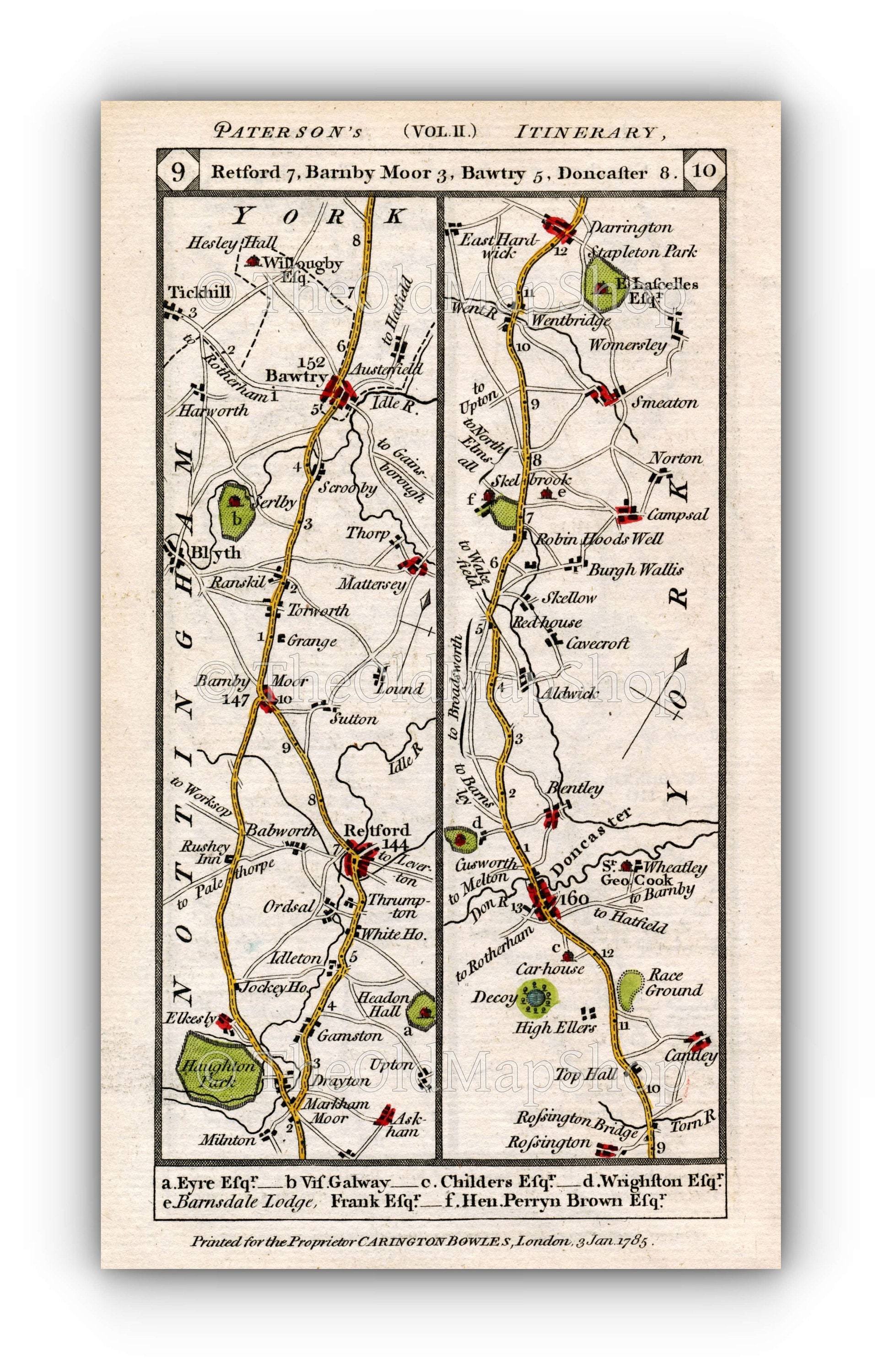 Antique Road Map Paterson 1785 Retford Barnby Moor | Etsy
