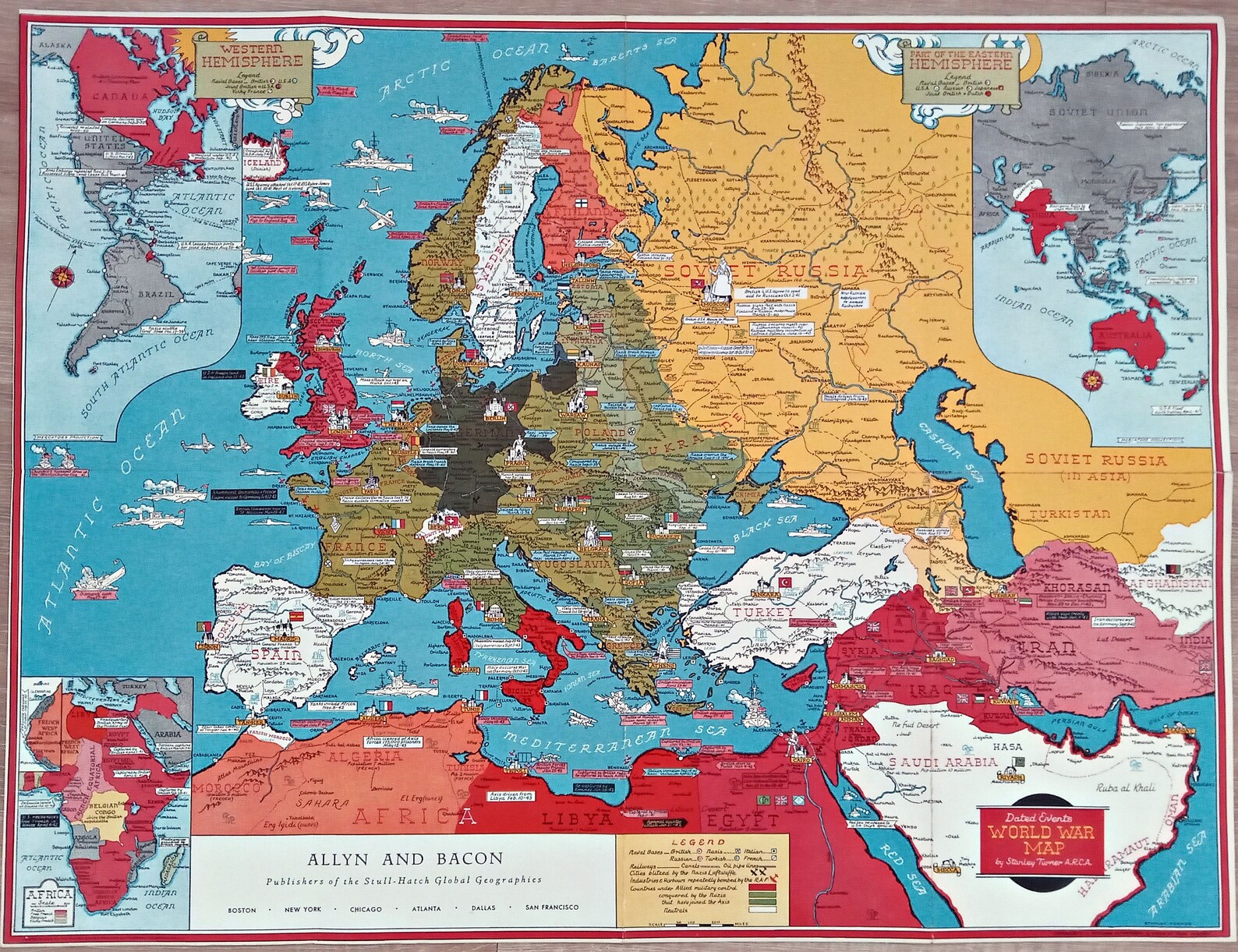 1944 Date Events World War Pictorial Map by Stanley Turner. Published ...