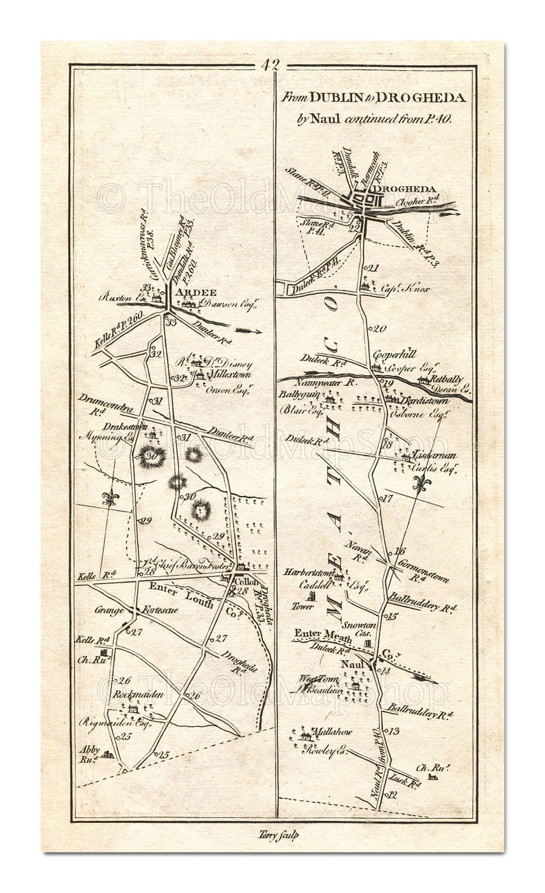 Antique Ireland Road Map Collon Louth Meath Ardee Naul - Etsy