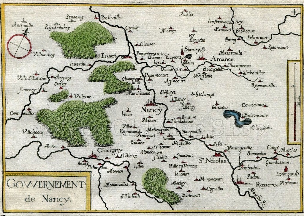 1634 Nicolas Tassin Map Nancy, Chaligny, Frouard, Liverdun, Meurthe Et ...