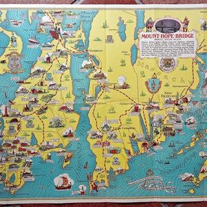1937 Mount Hope Bridge Bristol Rhode Island Pictorial Map by H W ...