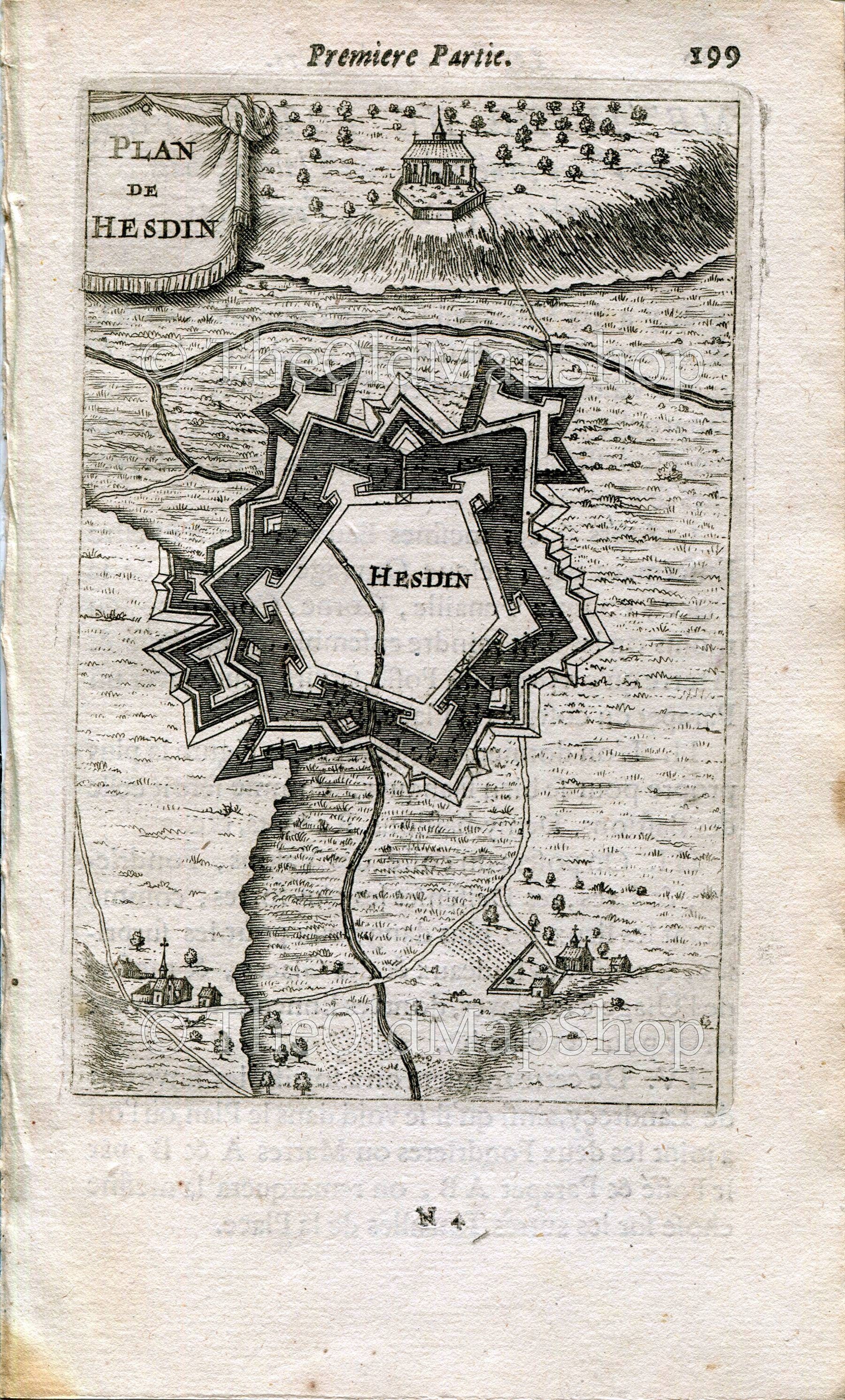 Hesdin France Antique Print Map Fort Fortified Fortification - Etsy