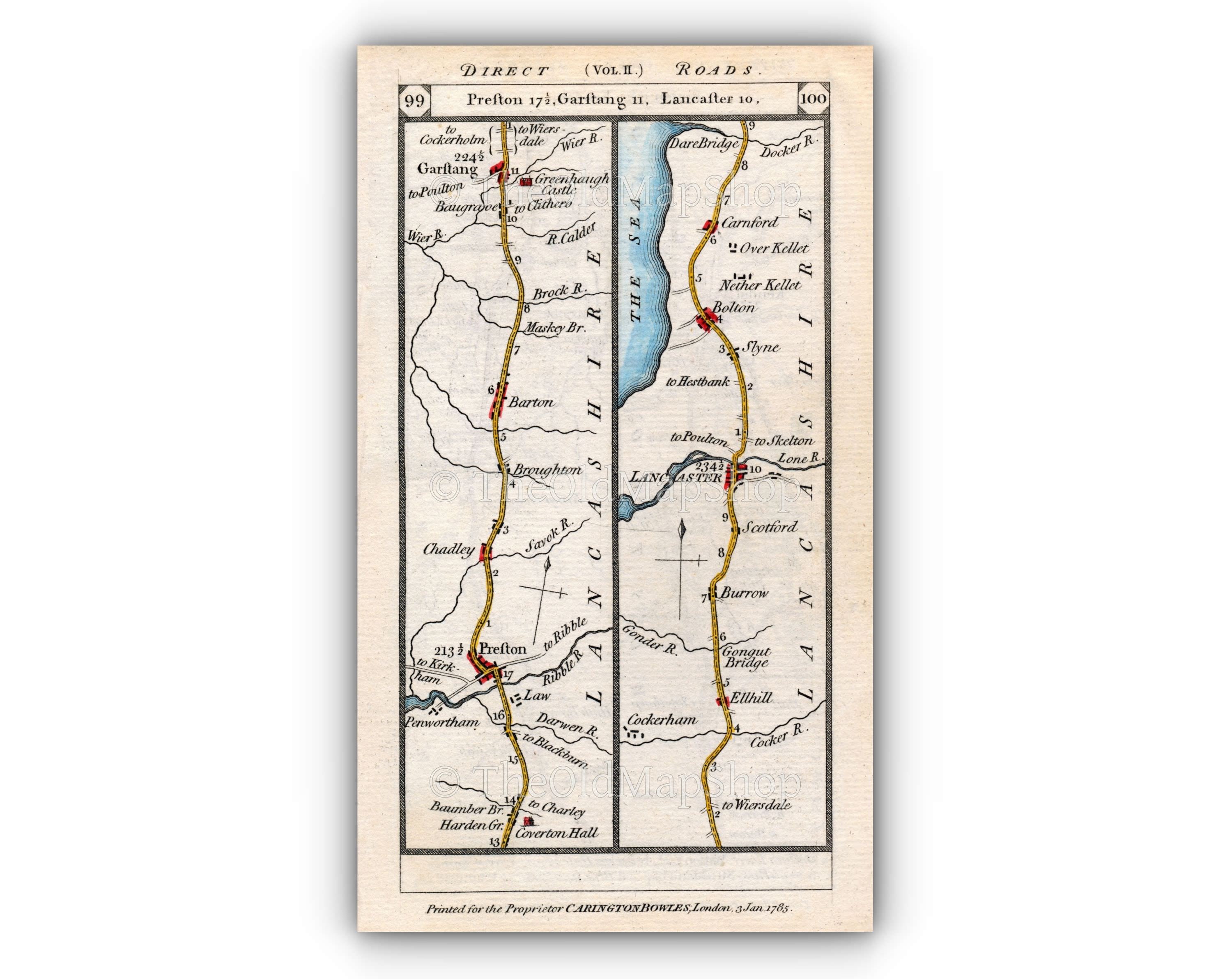 Antique Road Map Paterson 1785 Preston Broughton Barton | Etsy