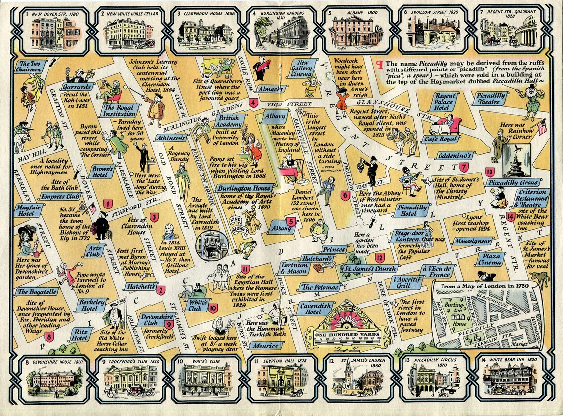 1946 A Map of Piccadilly London. A Pictorial Map by J. P. - Etsy