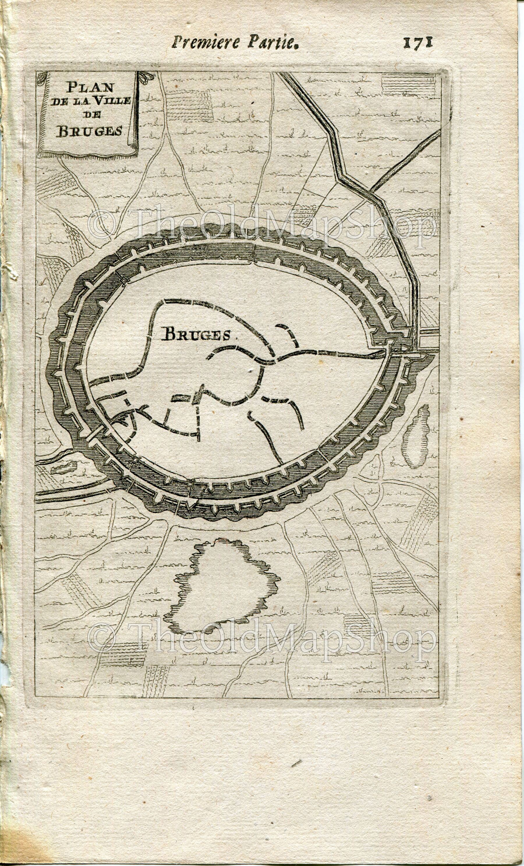 Brujas Bélgica Impresión antigua Mapa fortificado - Etsy España