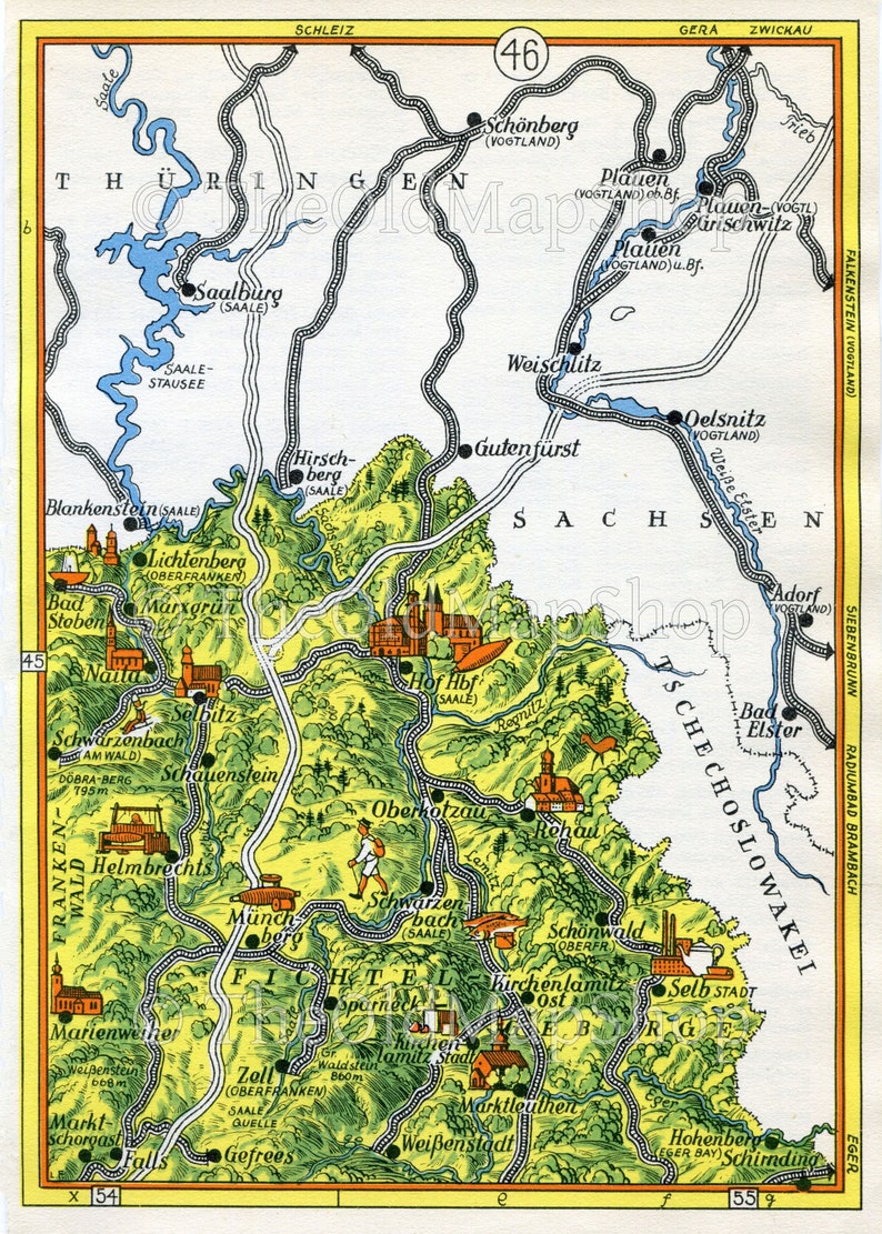 Leo Faller Germany Map 1956 Naila Selbitz Hof Oberkotzau - Etsy