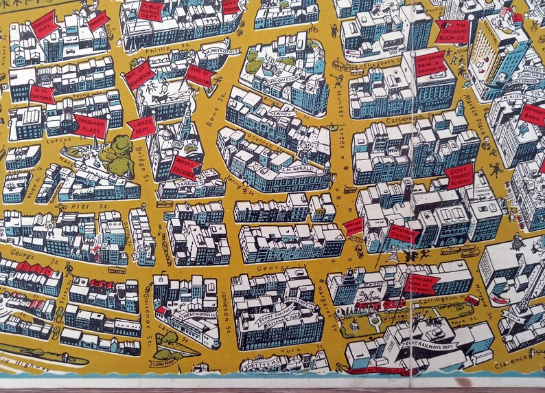 Rare 1948 Map of Sydney & Inhabitants Pictorial Bird's-eye - Etsy