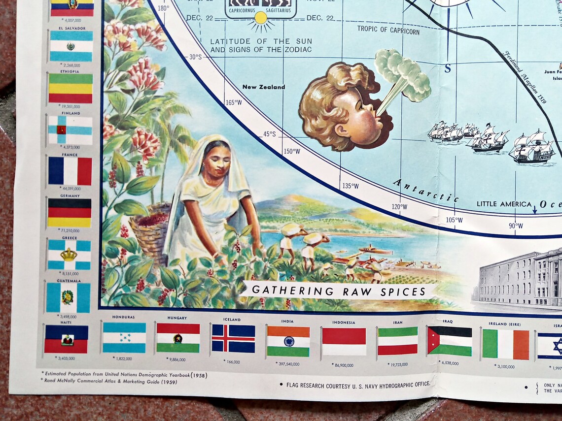 C.1959 Mccormick's Pictorial Map of the World. Tea - Etsy