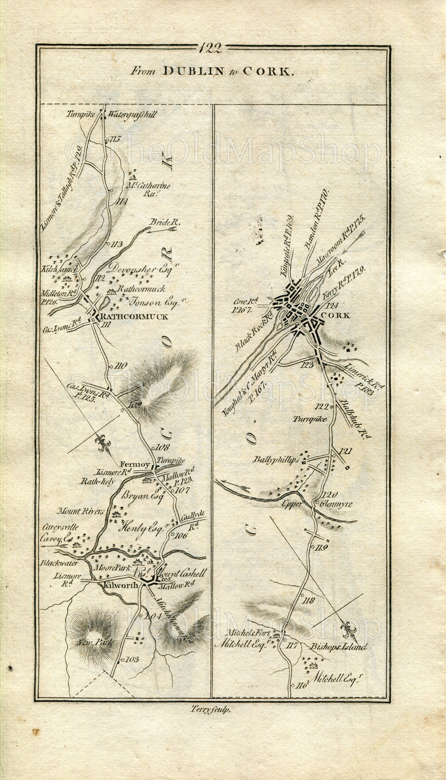 1778 Taylor & Skinner Antique Ireland Road Map 121/122 Clonmel ...