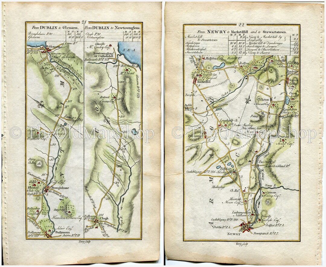 1778 Taylor & Skinner Antique Ireland Road Map 21/22 Ballymena ...