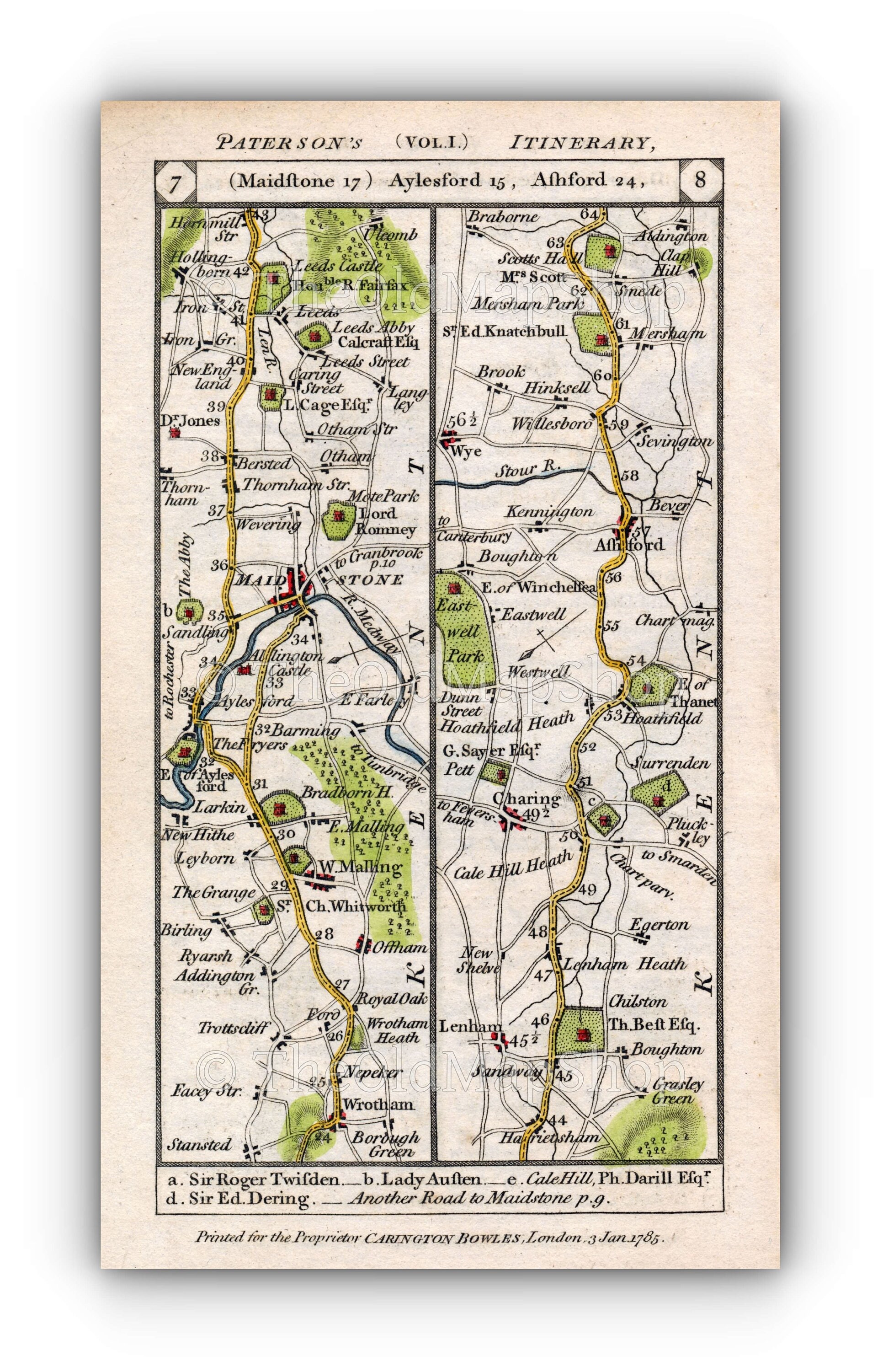 Antique Road Map Paterson 1785 Kent Wrotham West Malling - Etsy