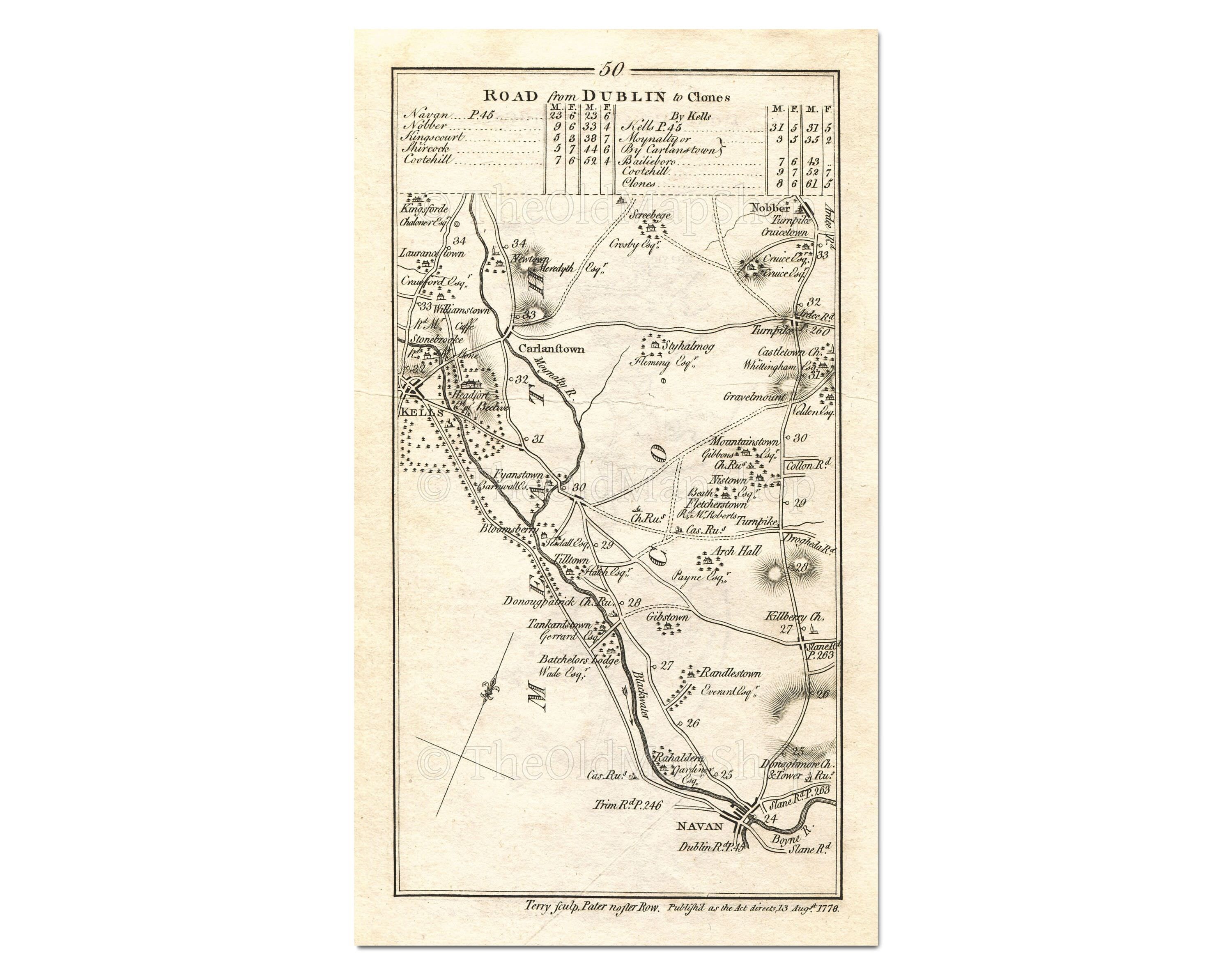 Antique Ireland Road Map Navan Meath Donaghpatrick - Etsy
