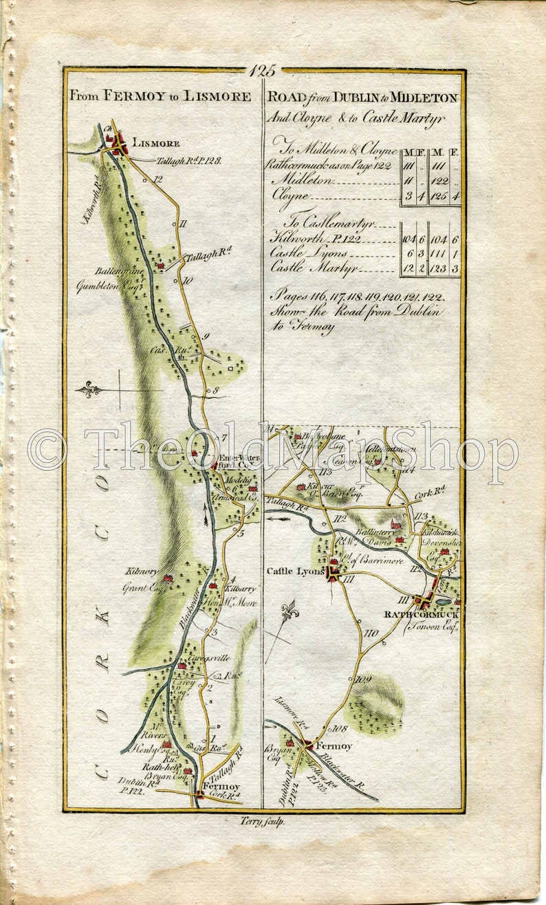 1778 Taylor & Skinner Antique Ireland Road Map 125/126 Fermoy - Etsy ...