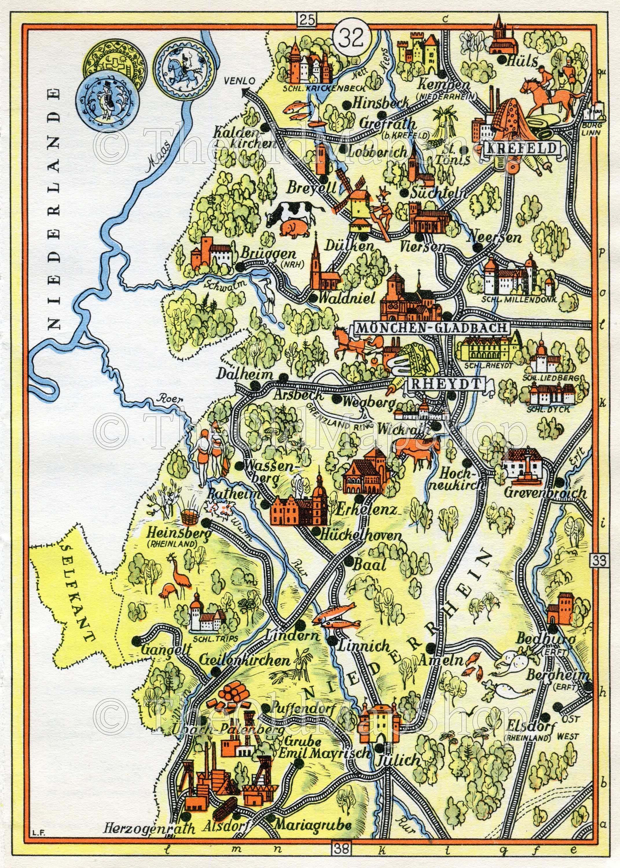 Leo Faller Germany Map 1956 Krefeld Kempen Grefrath Lobberich - Etsy