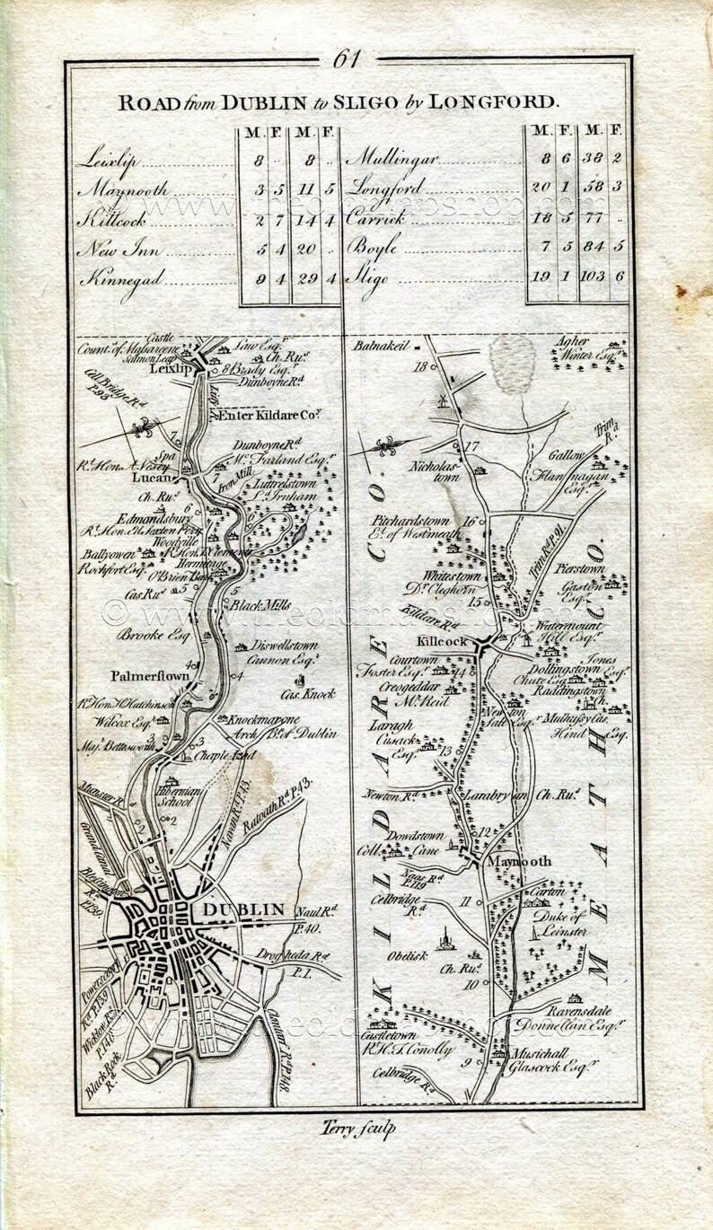 1778 Taylor & Skinner Antique Ireland Road Map 61/62 Dublin Palmerstown ...