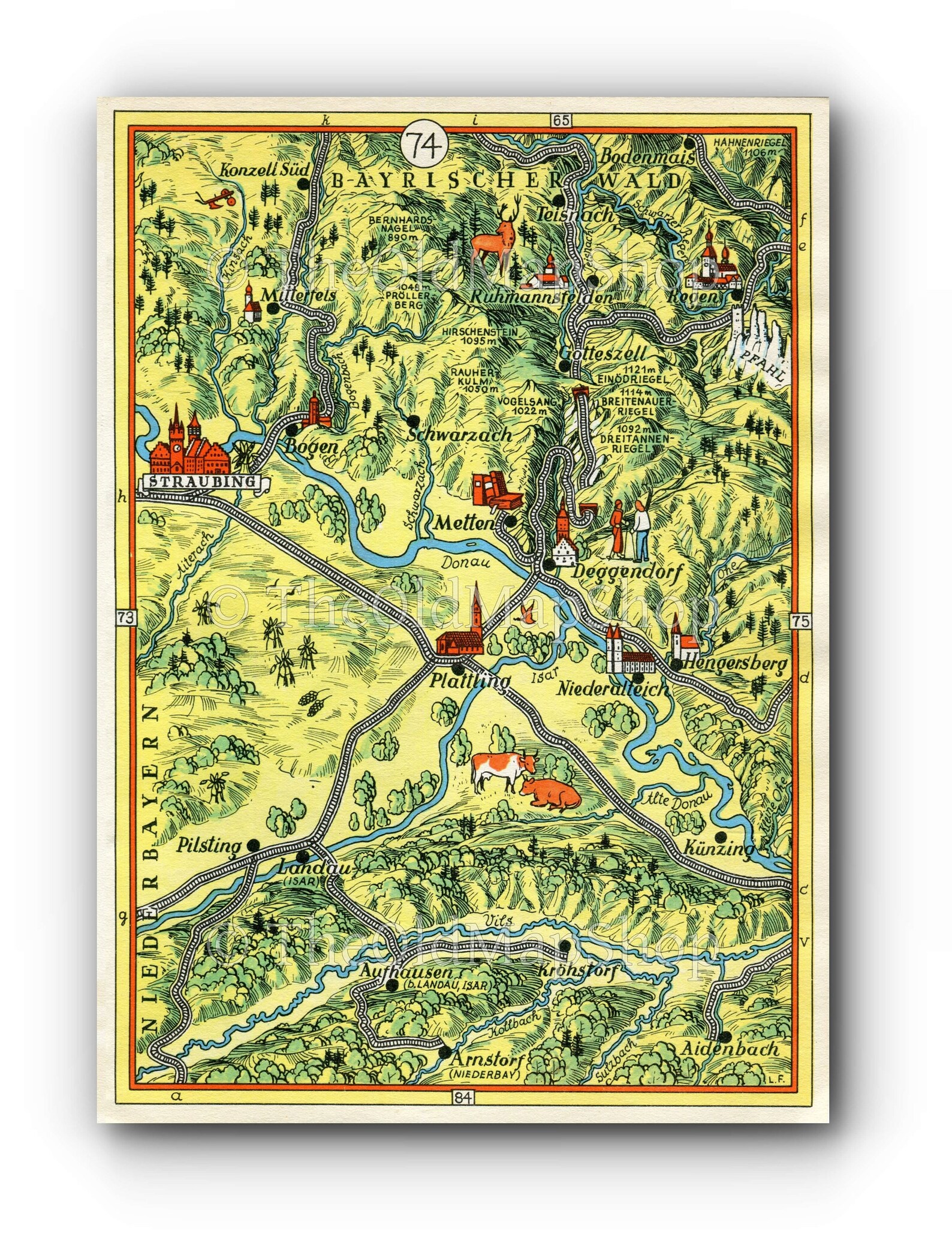 Leo Faller Germany Map 1956 Straubing Deggendorf Plattling - Etsy
