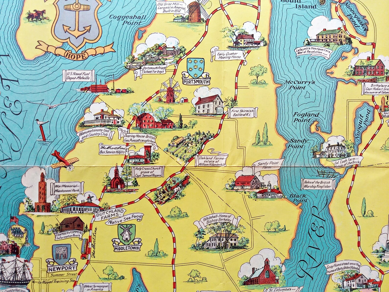 1937 Mount Hope Bridge Bristol Rhode Island Pictorial Map by H | Etsy