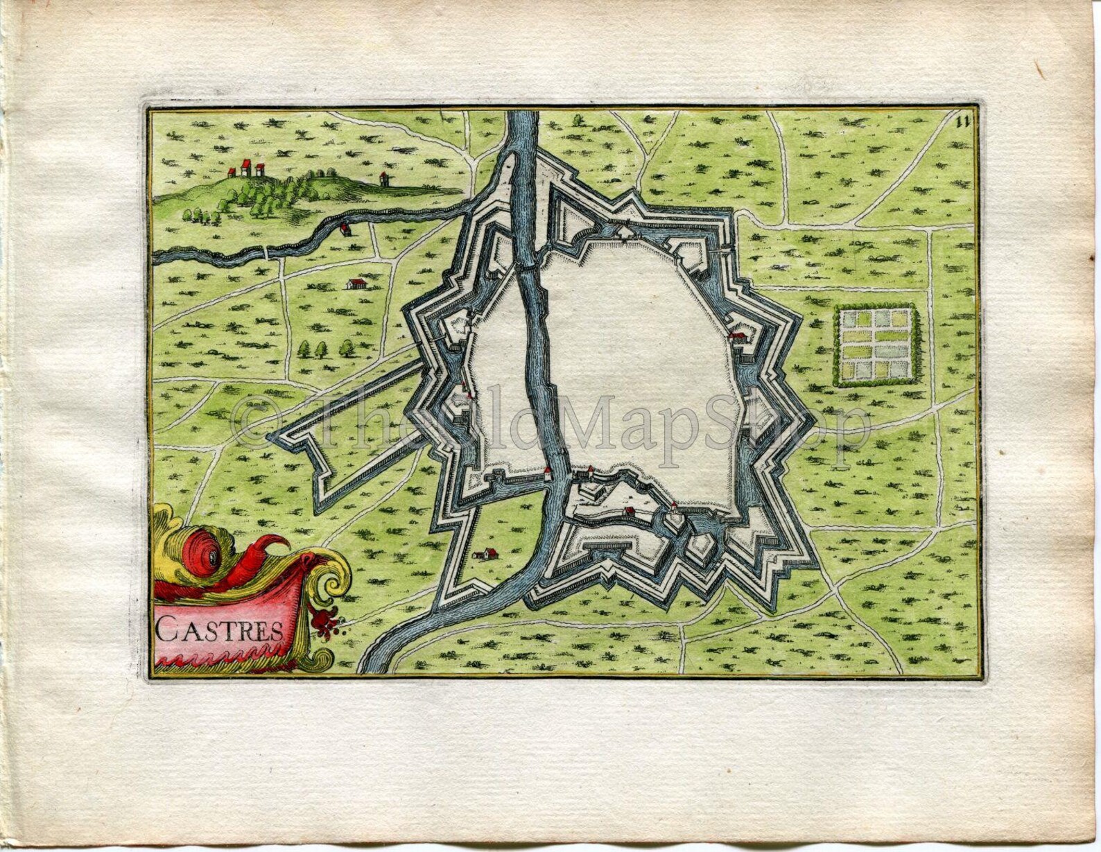 1634 Nicolas Tassin Antique Map Castres, Fort, Fortified Town Plan, Tar ...