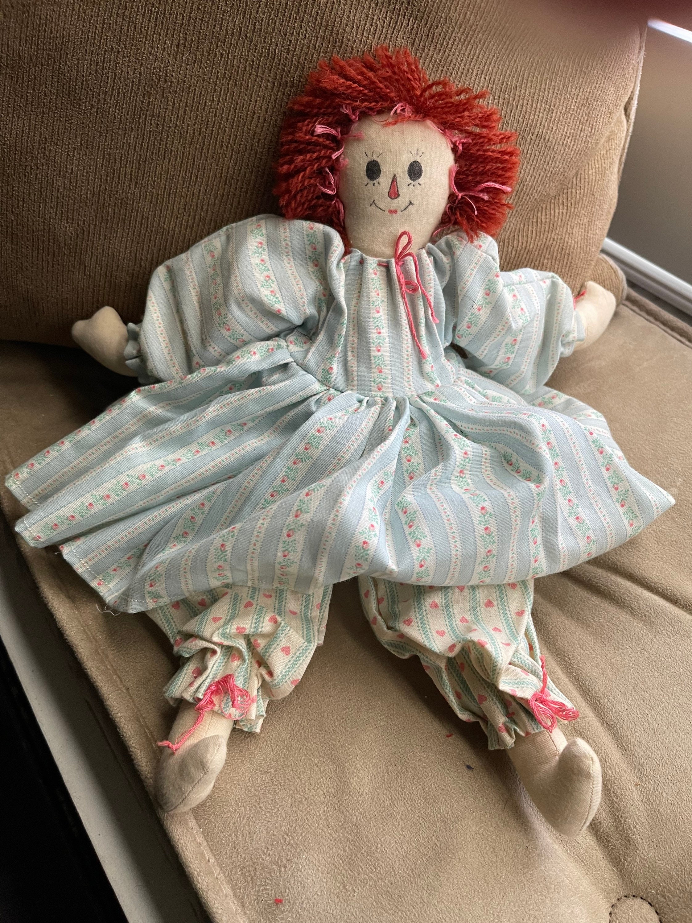 RAGGEDY ANNE Style DOLL Country Style Cloth Doll 12”H Blue Pink Green ...