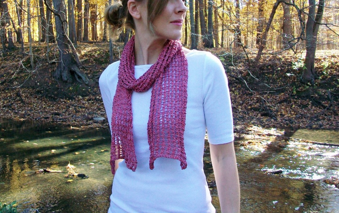 Rose Mesh Knit Lace Scarf, Silk Rayon Lokis Net Scarf, Handmade Scarf ...