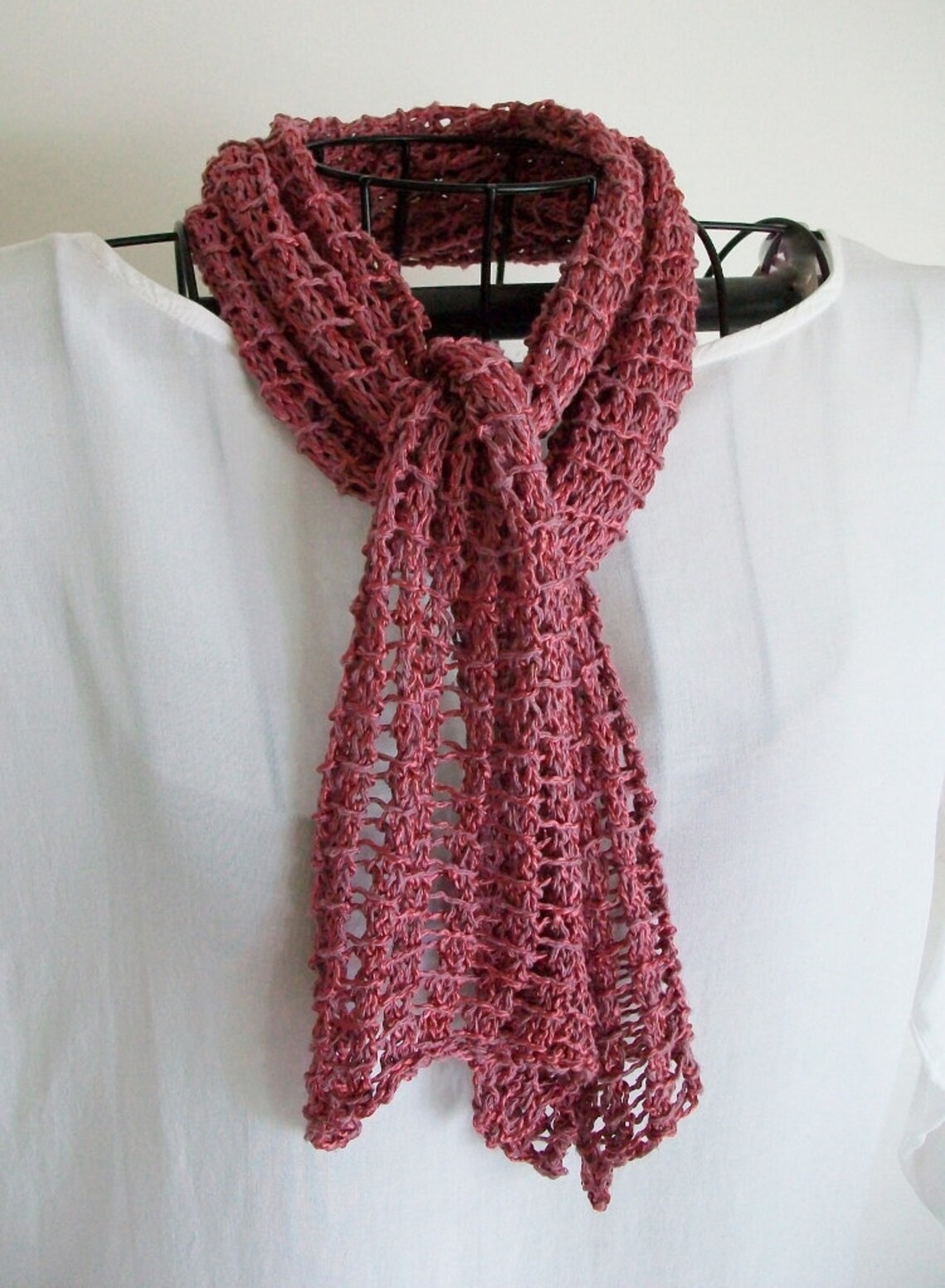 Rose Mesh Knit Lace Scarf, Silk Rayon Lokis Net Scarf, Handmade Scarf ...