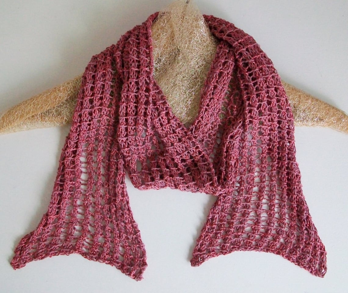 Rose Mesh Knit Lace Scarf, Silk Rayon Lokis Net Scarf, Handmade Scarf ...