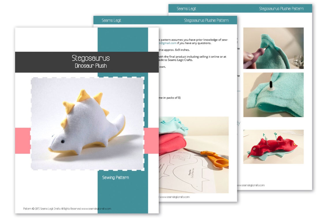 Dinosaur Plushie Pattern, PDF Sewing Pattern, Stegosaurus Sewing ...