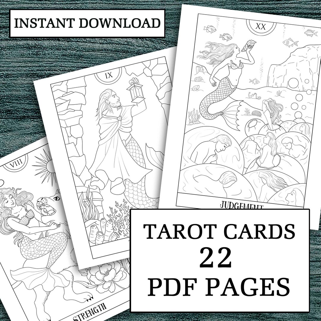 Color Your Own Mermaid Tarot | 22 Major Arcana | PDF Coloring Book ...