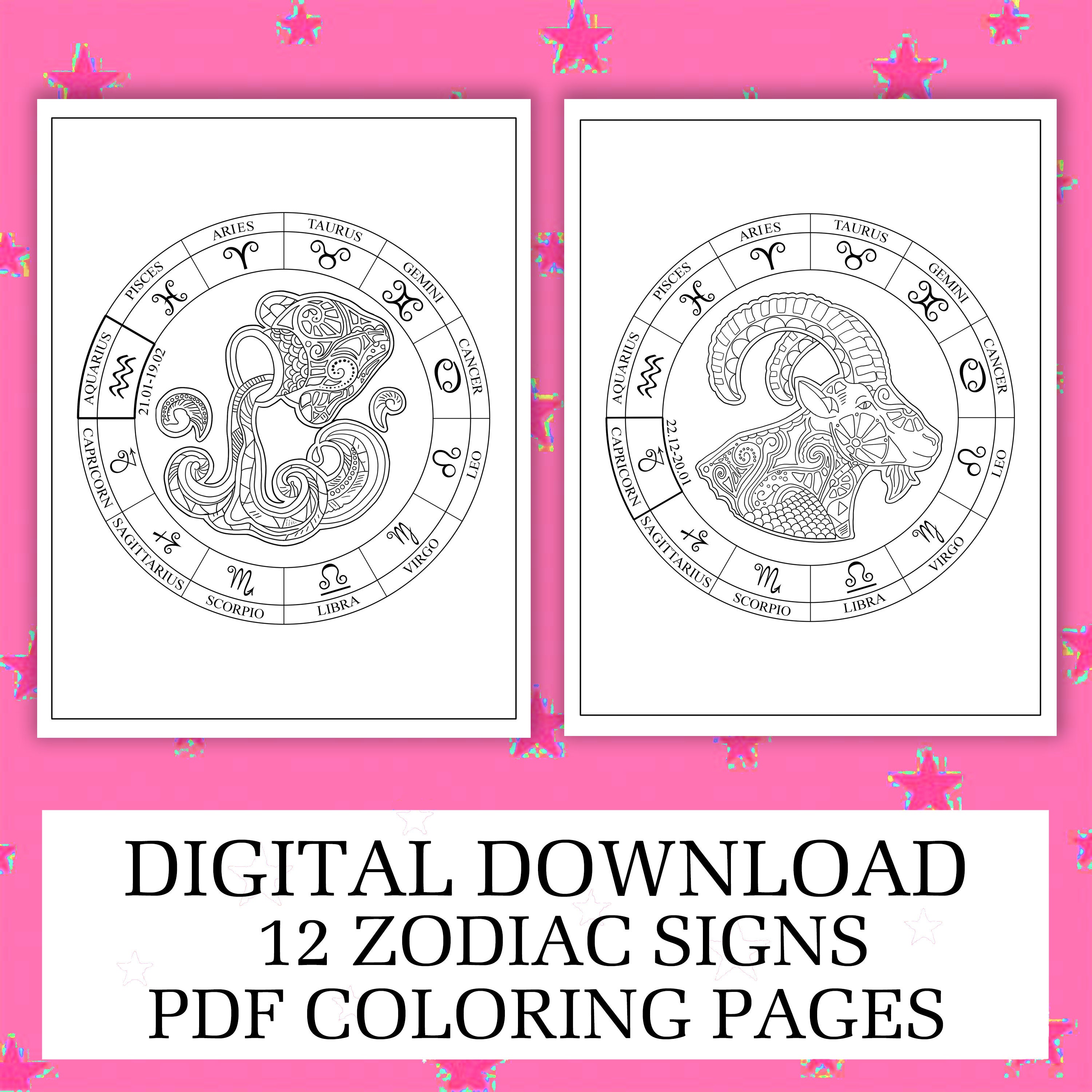 Color Your Own Zodiac Signs 12 Printable Handmade Drawings Coloring ...