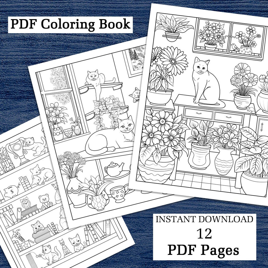 Funny Cat Coloring Book 12 Printable Handmade Drawings Cat Coloring ...