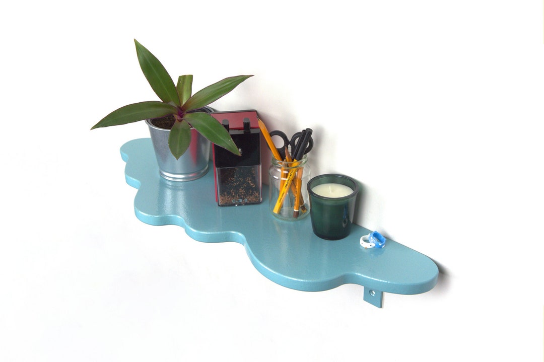 Light Blue Wavy Shelf - Floating Plant Shelf, Bohemian Home Decor, Wall ...