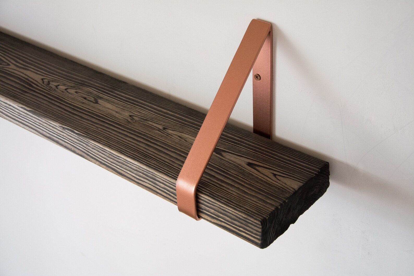 Black Rustic Chunky Solid Wooden Wall Shelf With Copper - Etsy