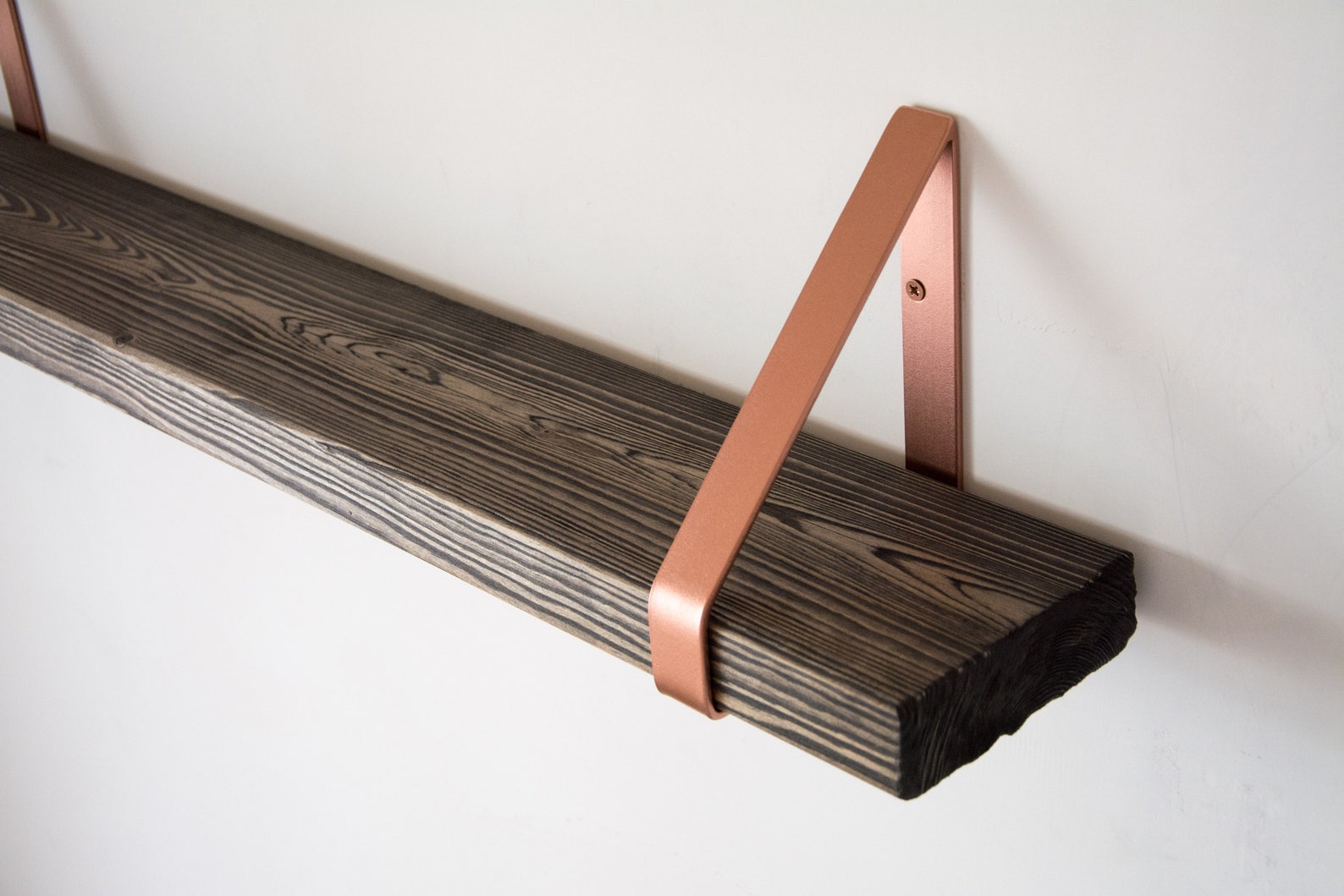 Black Rustic Chunky Solid Wooden Wall Shelf With Copper - Etsy