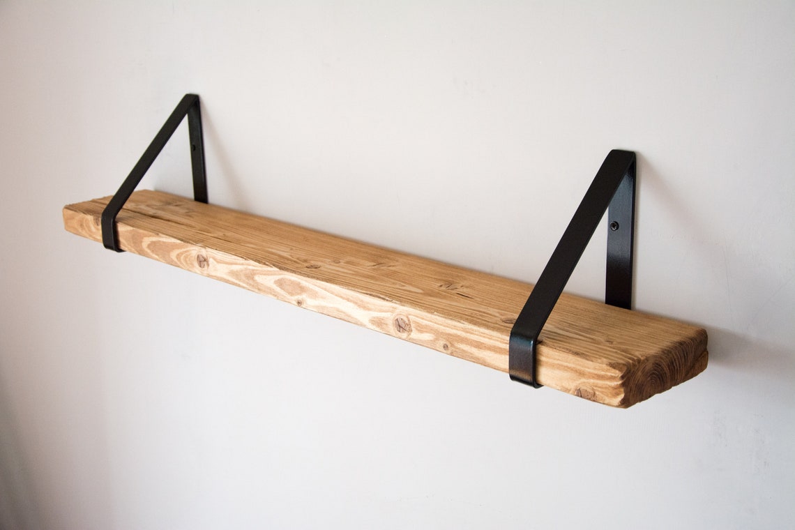 Walnut Rustic Chunky Solid Wooden Wall Shelf With Black - Etsy UK