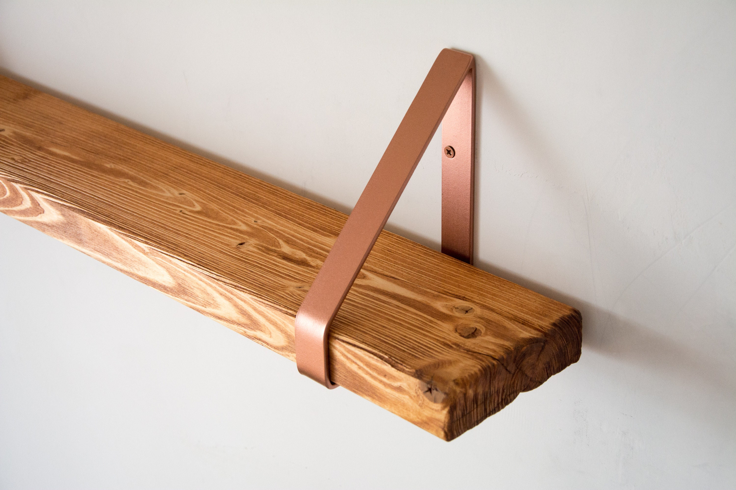 Teak Rustic Chunky Solid Wooden Wall Shelf with Copper | Etsy