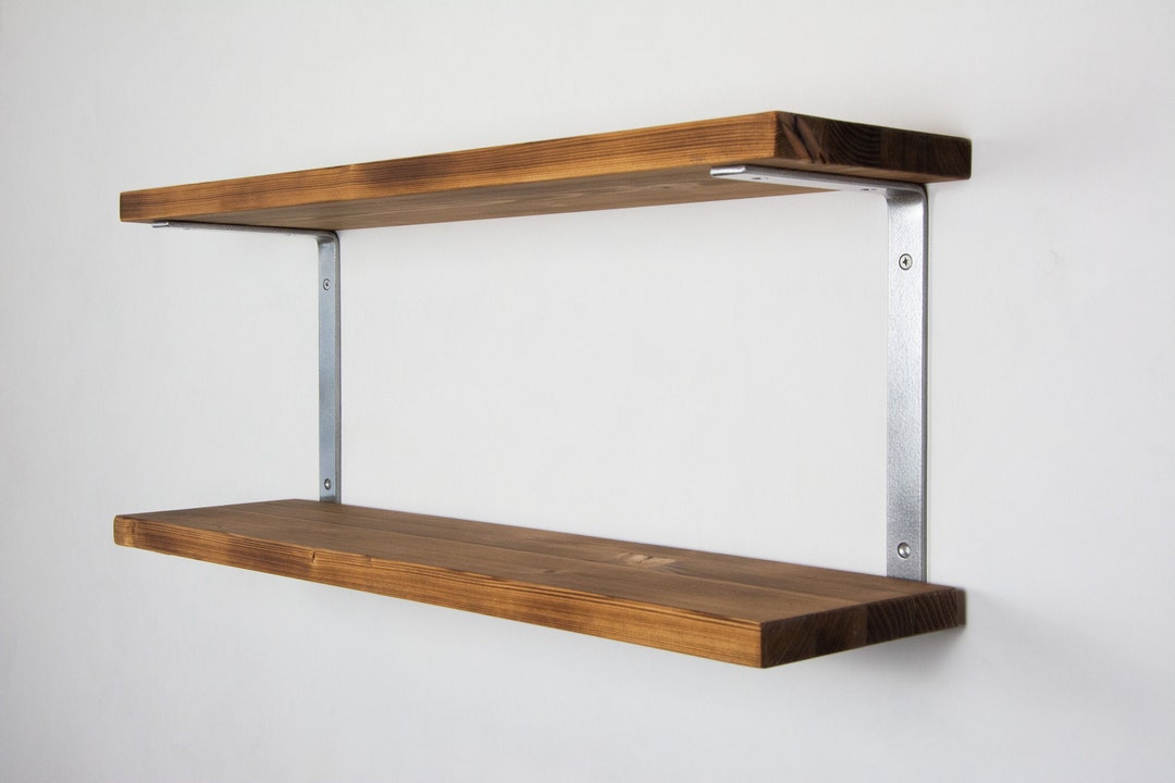 Double Shelf Brackets With Shelves - Silver Metallic Color - Industrial ...