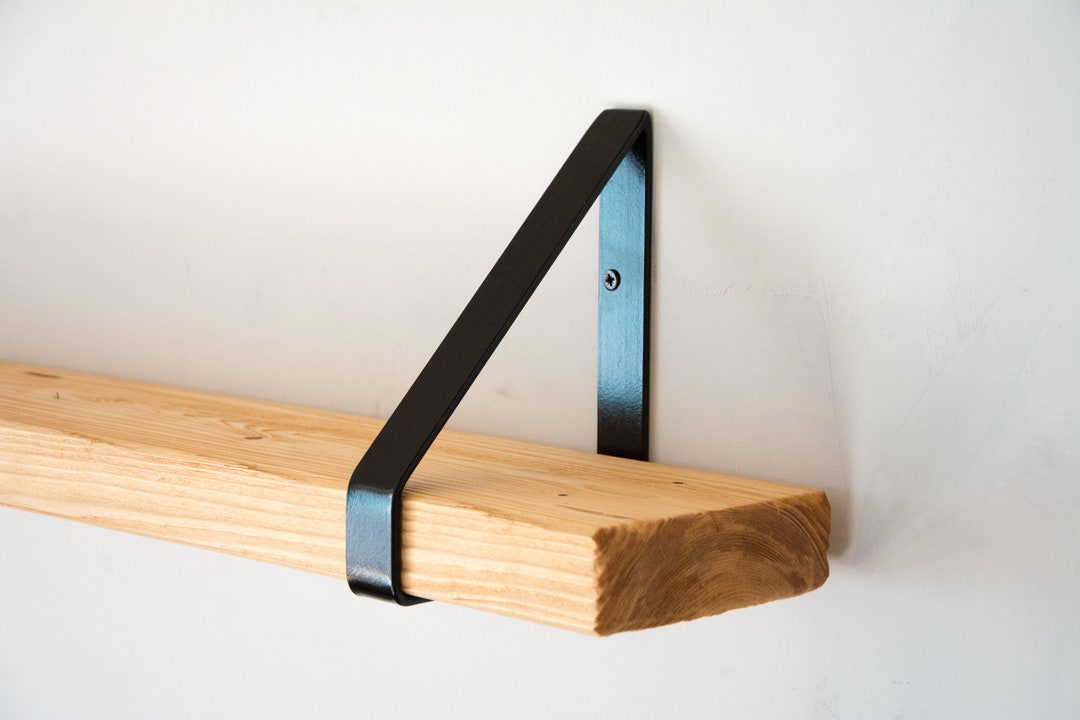 19.5cm Deep Shelf Light Pine Rustic Chunky Wooden Shelf With Black ...