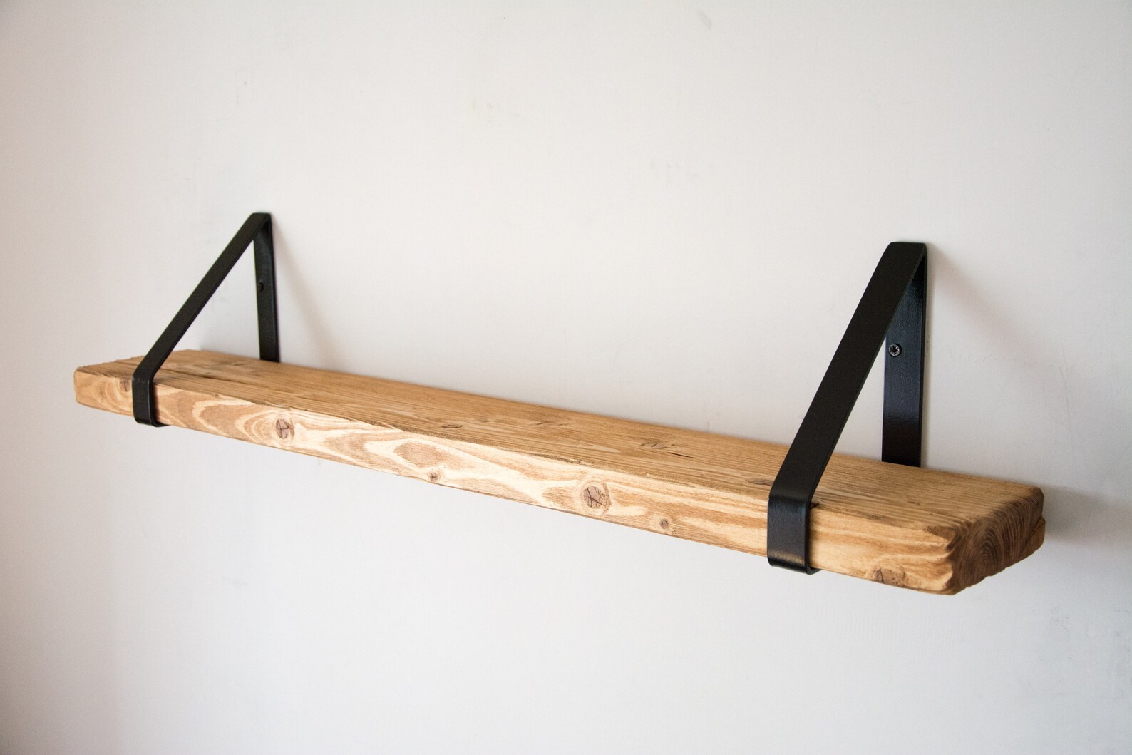 Walnut Rustic Chunky Solid Wooden Wall Shelf With Black - Etsy