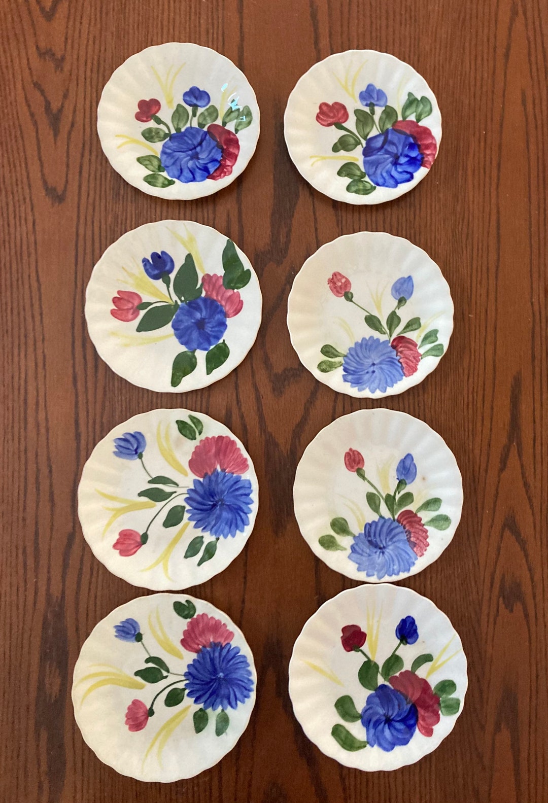 Vintage Southern Pottery Plates (6): Hand-painted Blue Ridge Floral ...