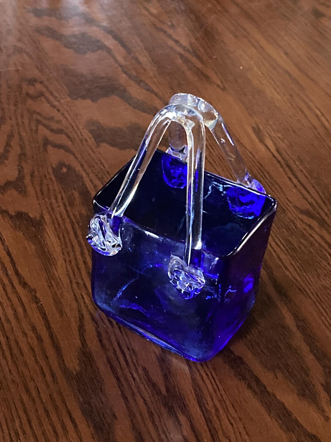 Murano Style Cobalt Blue Art Glass Purse Decor Piece Clear Handle - Etsy