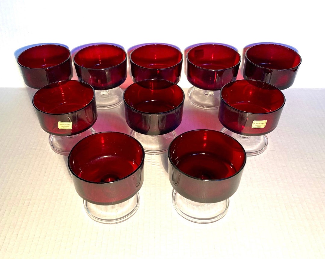 10 Ruby Red Sherbet Bowls Luminarc Verrerie D'arques France Custard ...