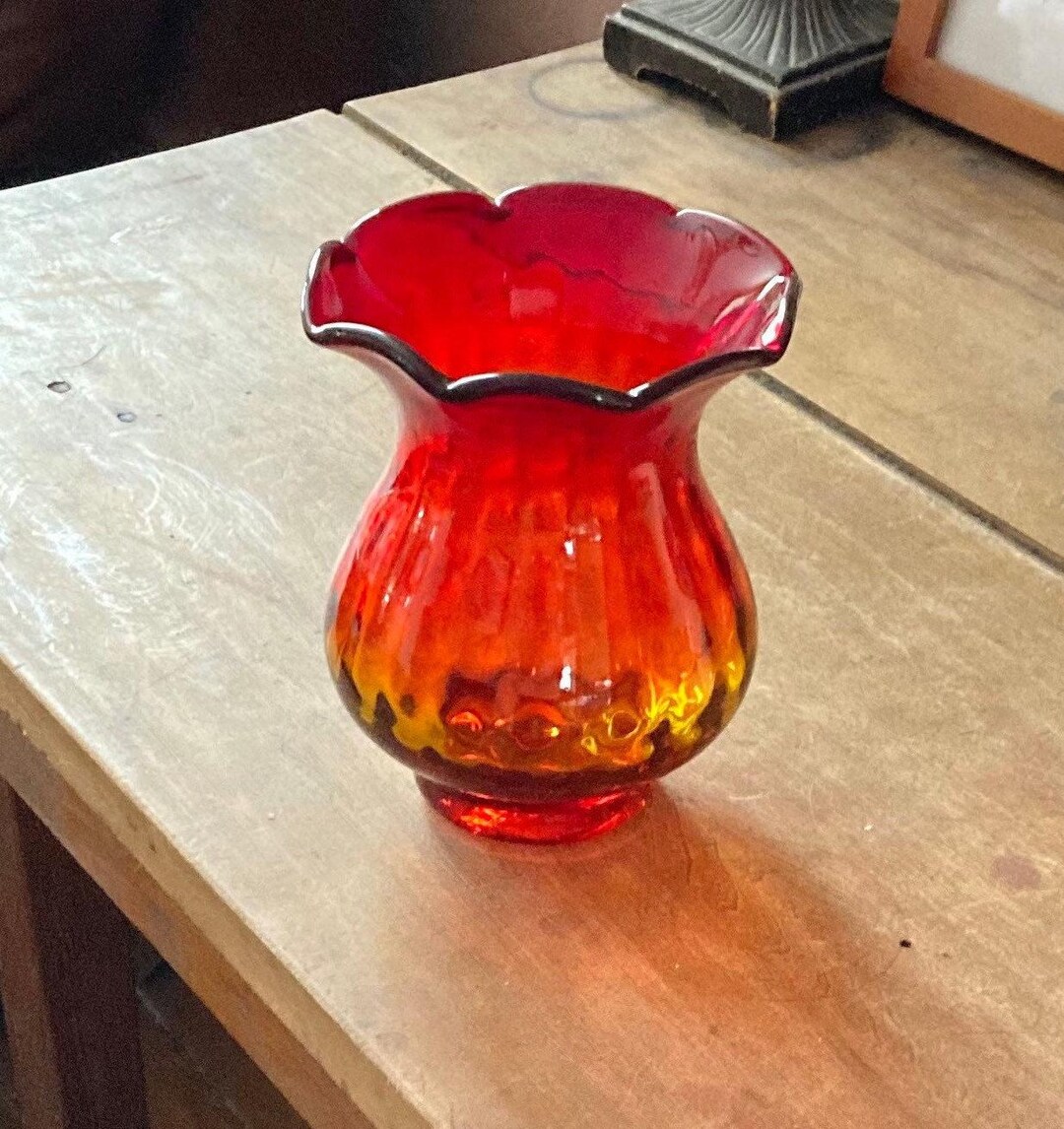 Amberina Vase New England Glass Co. Blown Art Glass Ribbed Pattern ...