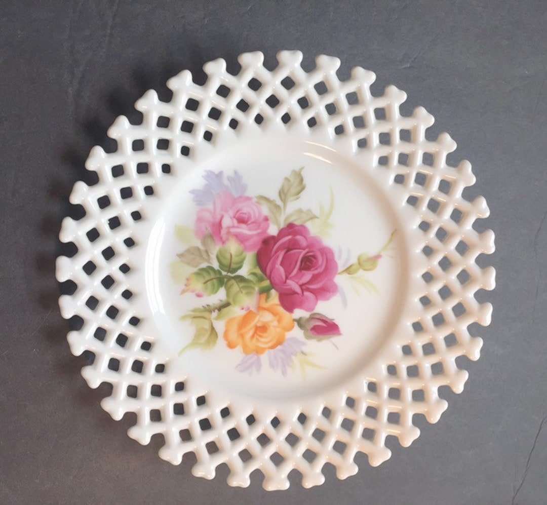 Lefton China Rose Plate: Hand Painted Reticulated Edge, Japan - Etsy
