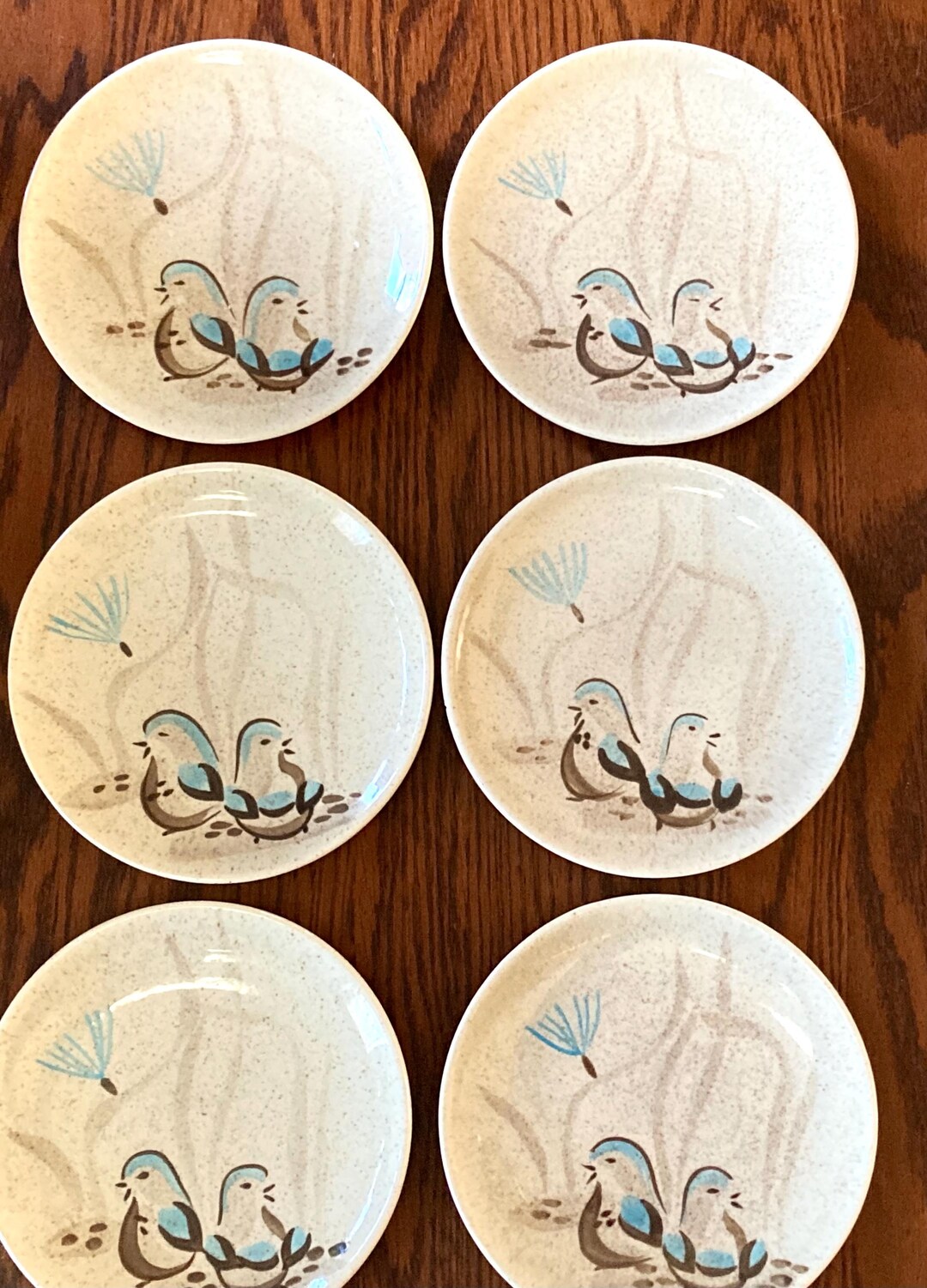 6 Red Wing Pottery Dinner Plate Set Turquoise Bird Bob White Pattern ...