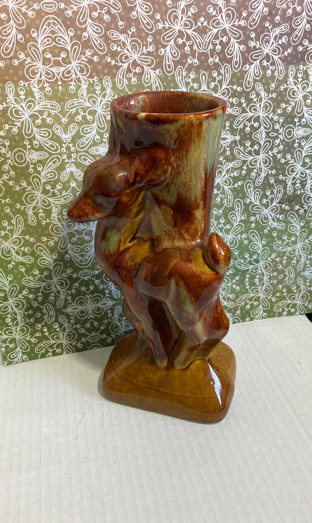 Dryden Pottery Deer Fawn Vase Signed Figurine Hollow Tree - Etsy