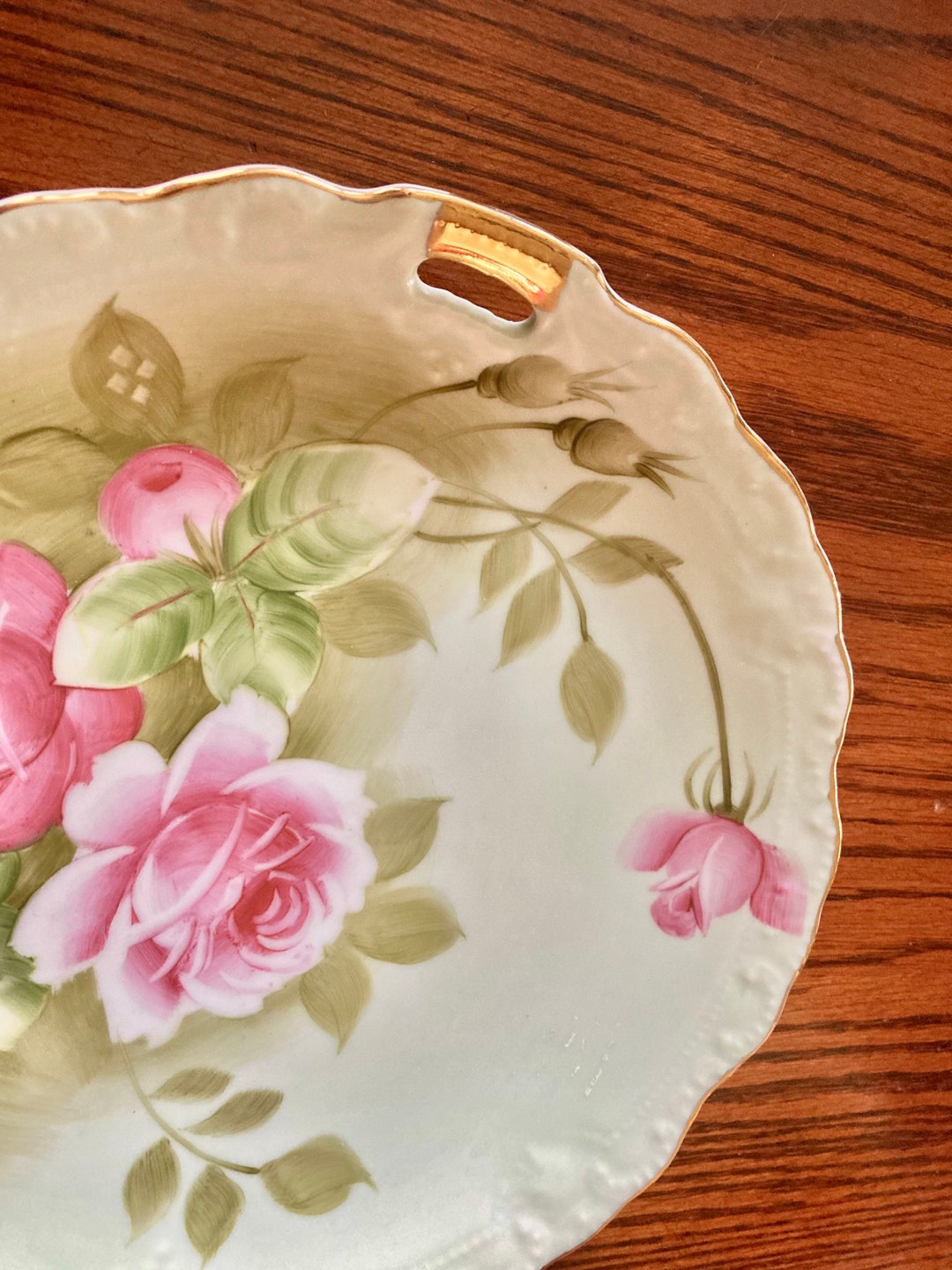 Lefton Hand-painted Rose Plate: Vintage Scalloped China With Gold Trim ...