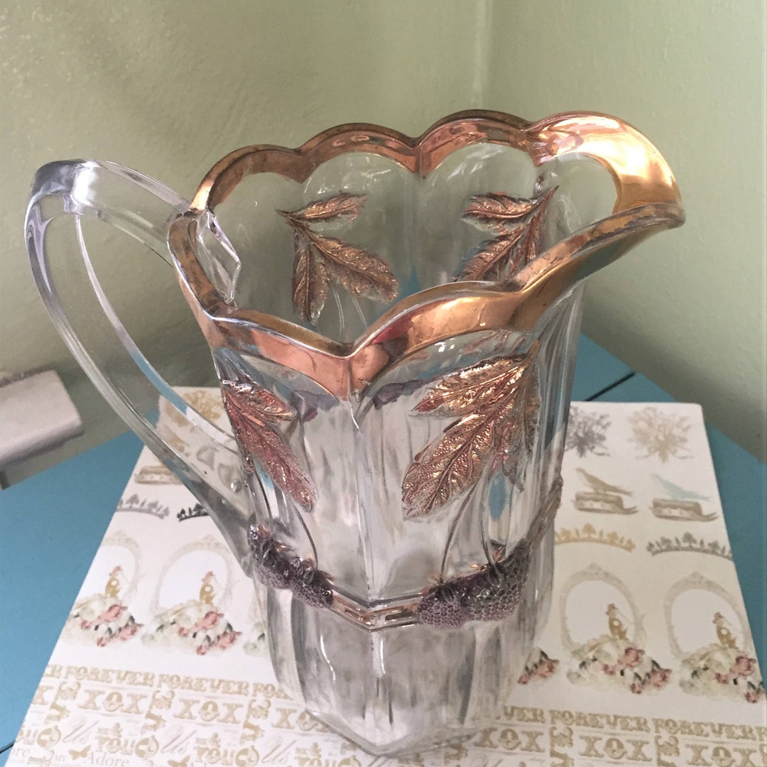 EAPG Indiana Glass Co. Water Pitcher Gold Raised Strawberry Pattern ...