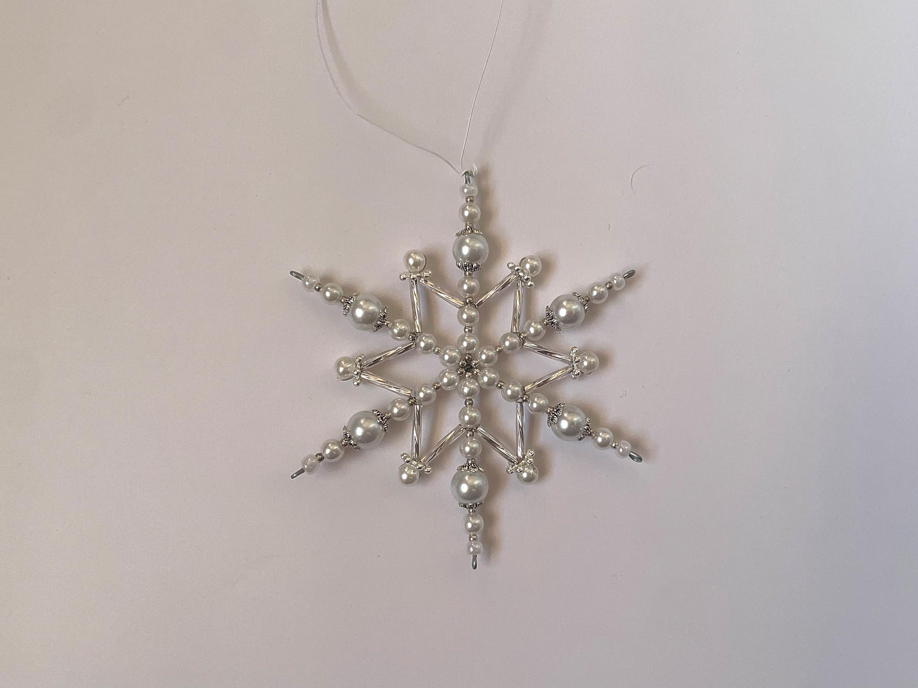 Wire Snowflake Christmas Tree Decoration, Small Handmade Xmas Beaded ...