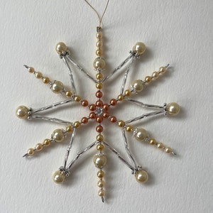 Wire Snowflake Christmas Tree Decoration, Handmade Silver Xmas Beaded ...